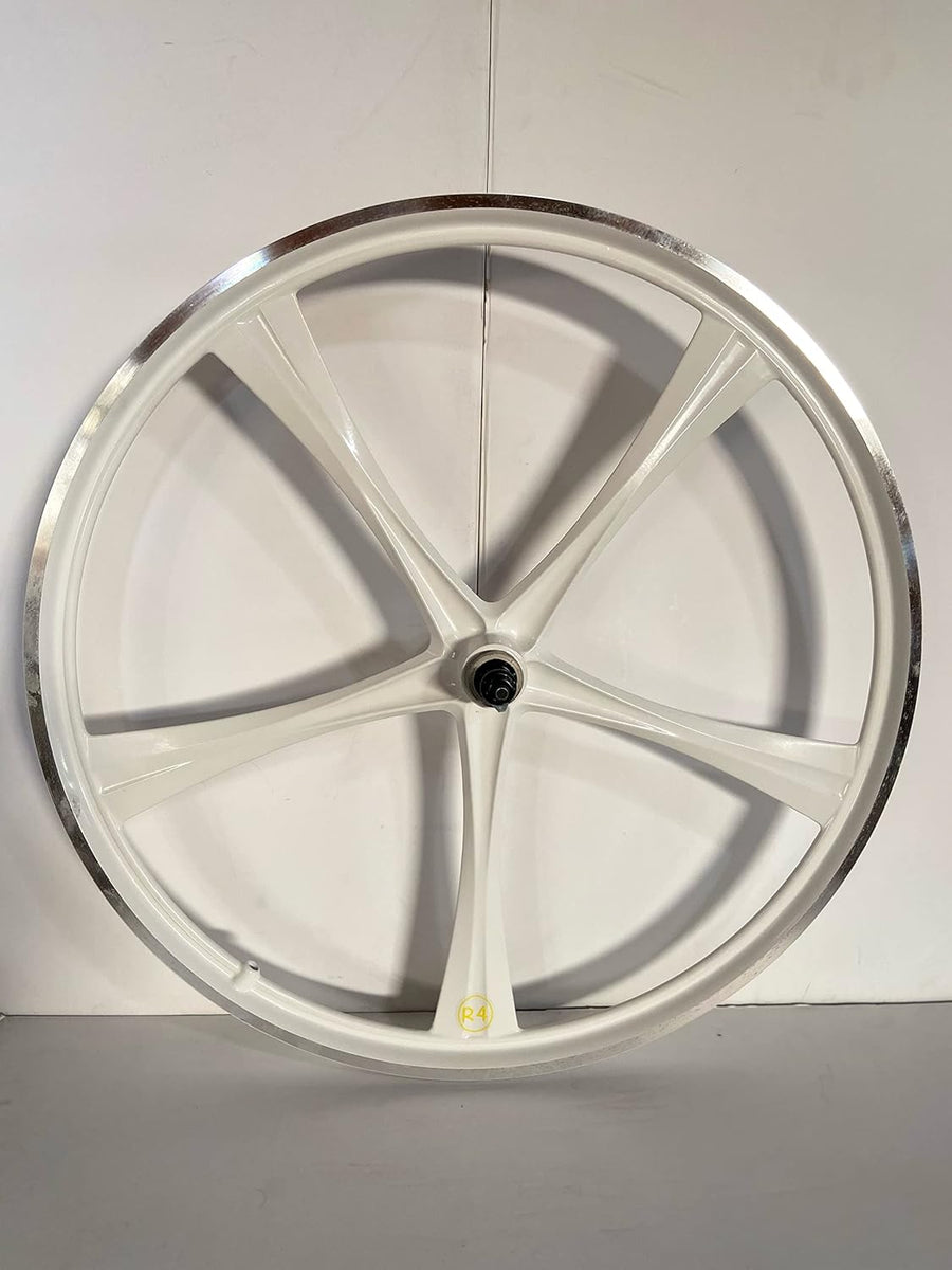 R4 Custom 26″ BMX 5 Spoke Alloy Mag Wheels, CNC Gloss White| R4 Products